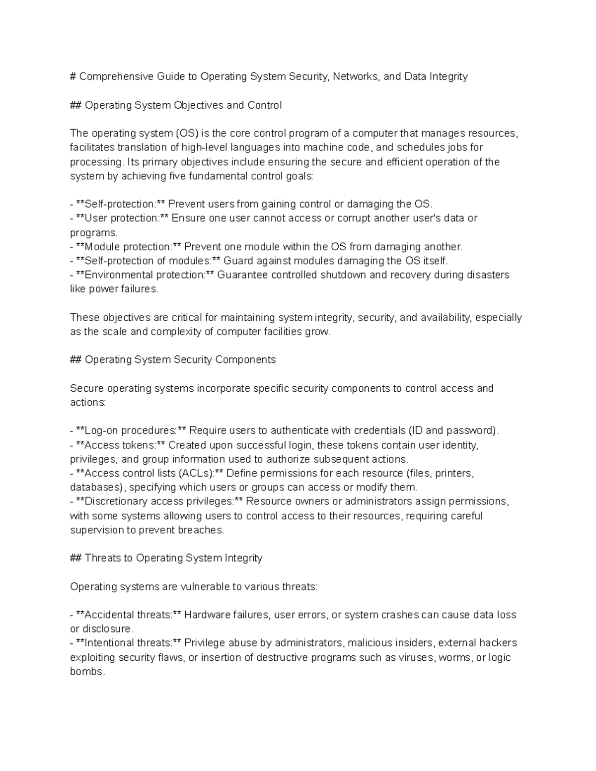 OS Security & Data Integrity: A Comprehensive Overview (INFO101) - Studocu
