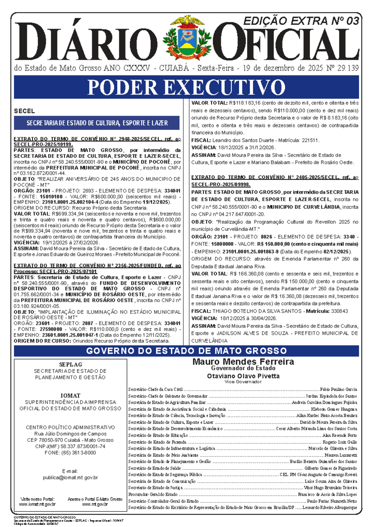 Diário Oficial do Estado de Mato Grosso - Edição Extra Nº 03 - 19/12 ...