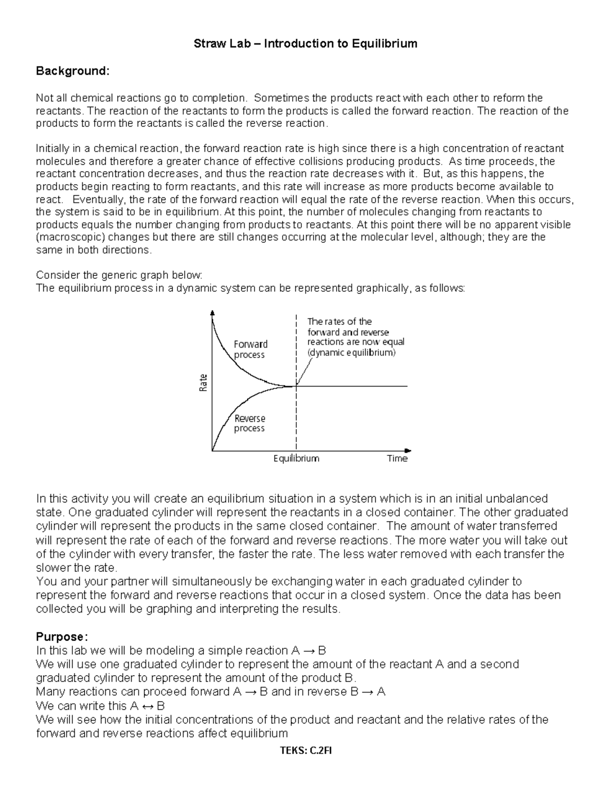 Straw Lab: Introduction to Equilibrium and Reaction Rates TEKS: C.2FI ...