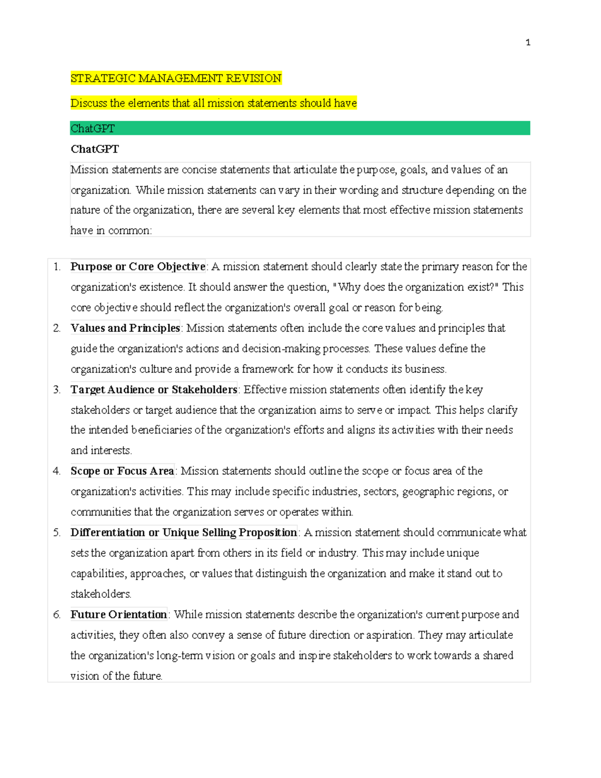 Strategic Management Rev: Key Elements of Mission & Vision Statements ...