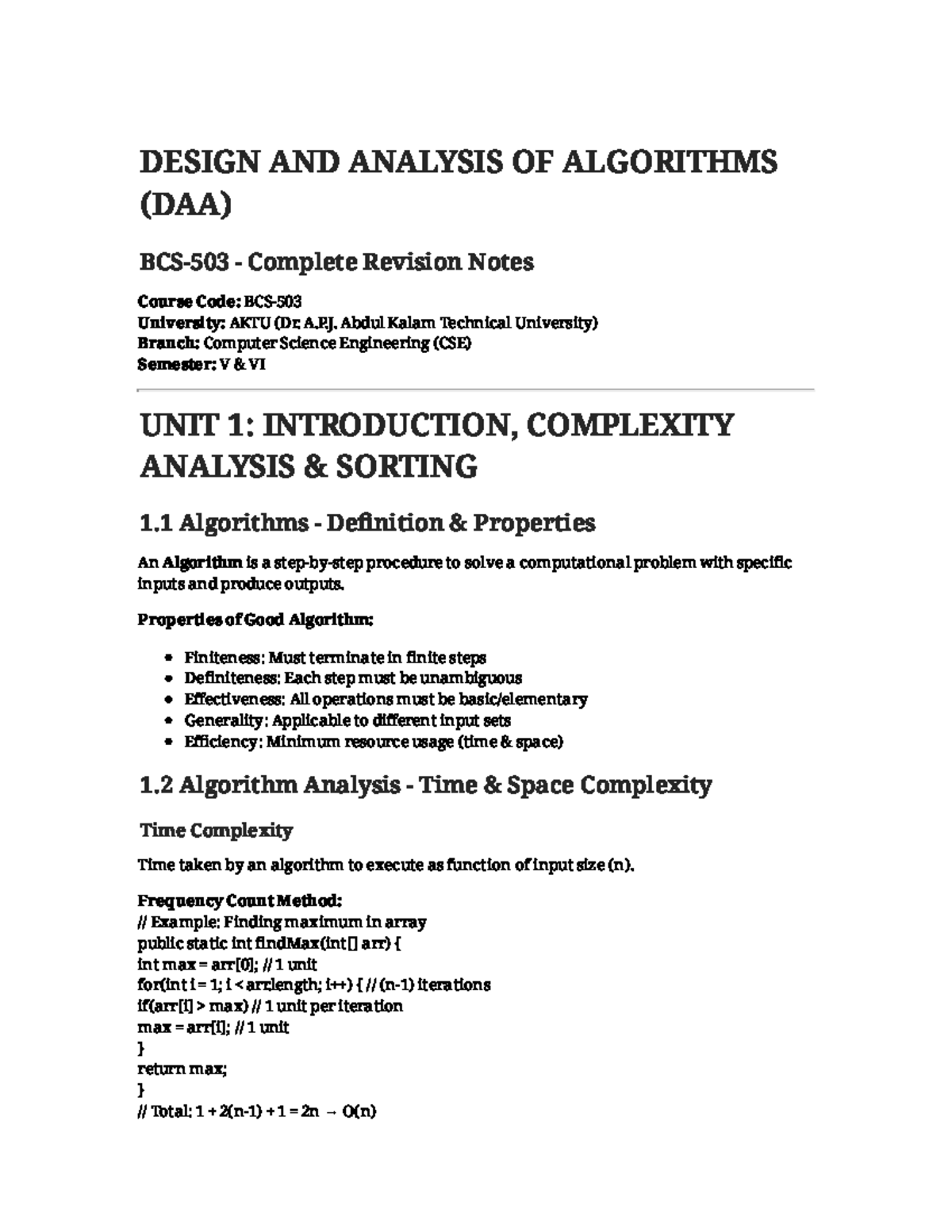 DAA (Design and Analysis of Algorithms) Complete Revision Notes - Studocu