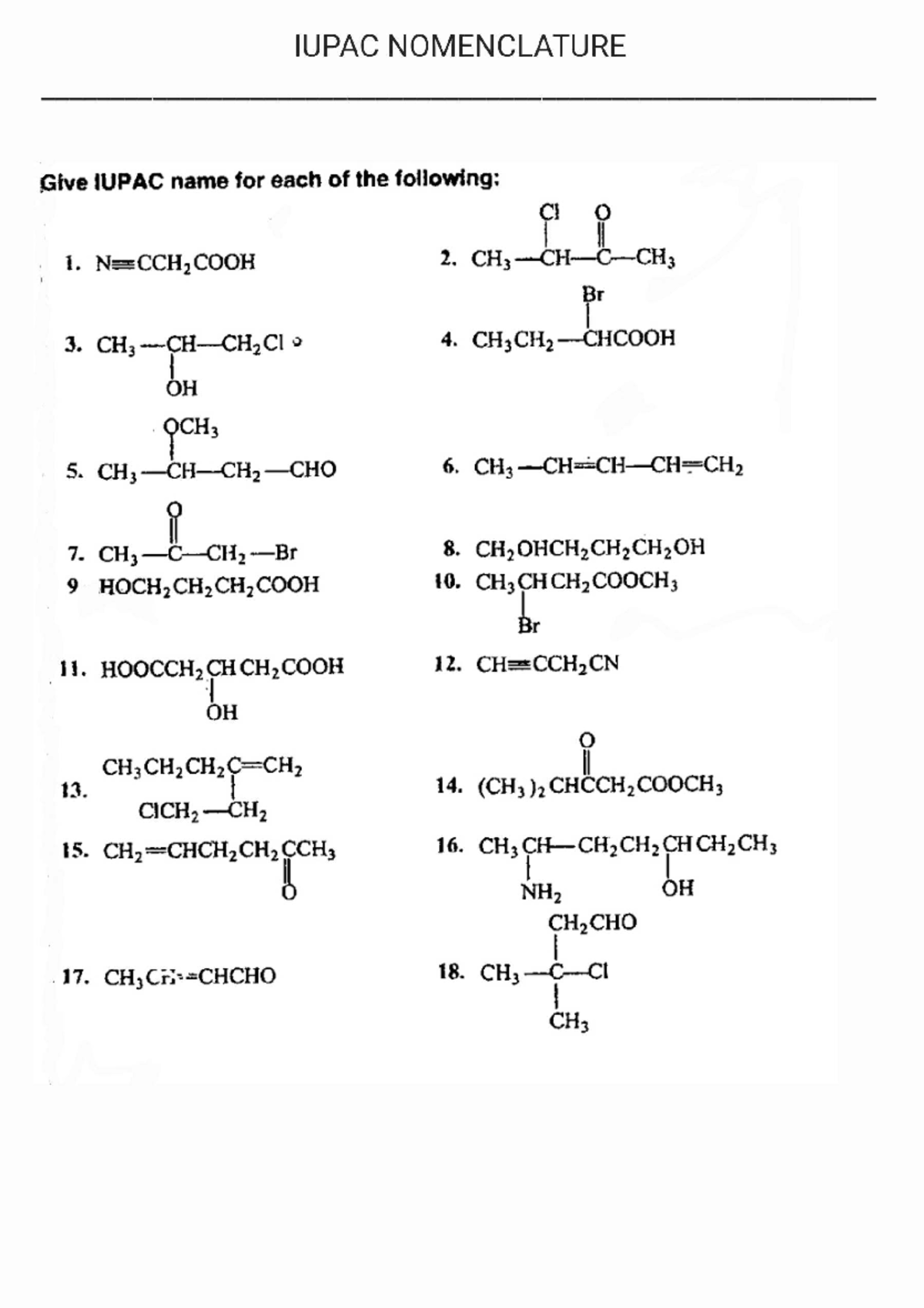 IUPAC Nomenclature - Practice Sheet for Organic Compounds - Studocu