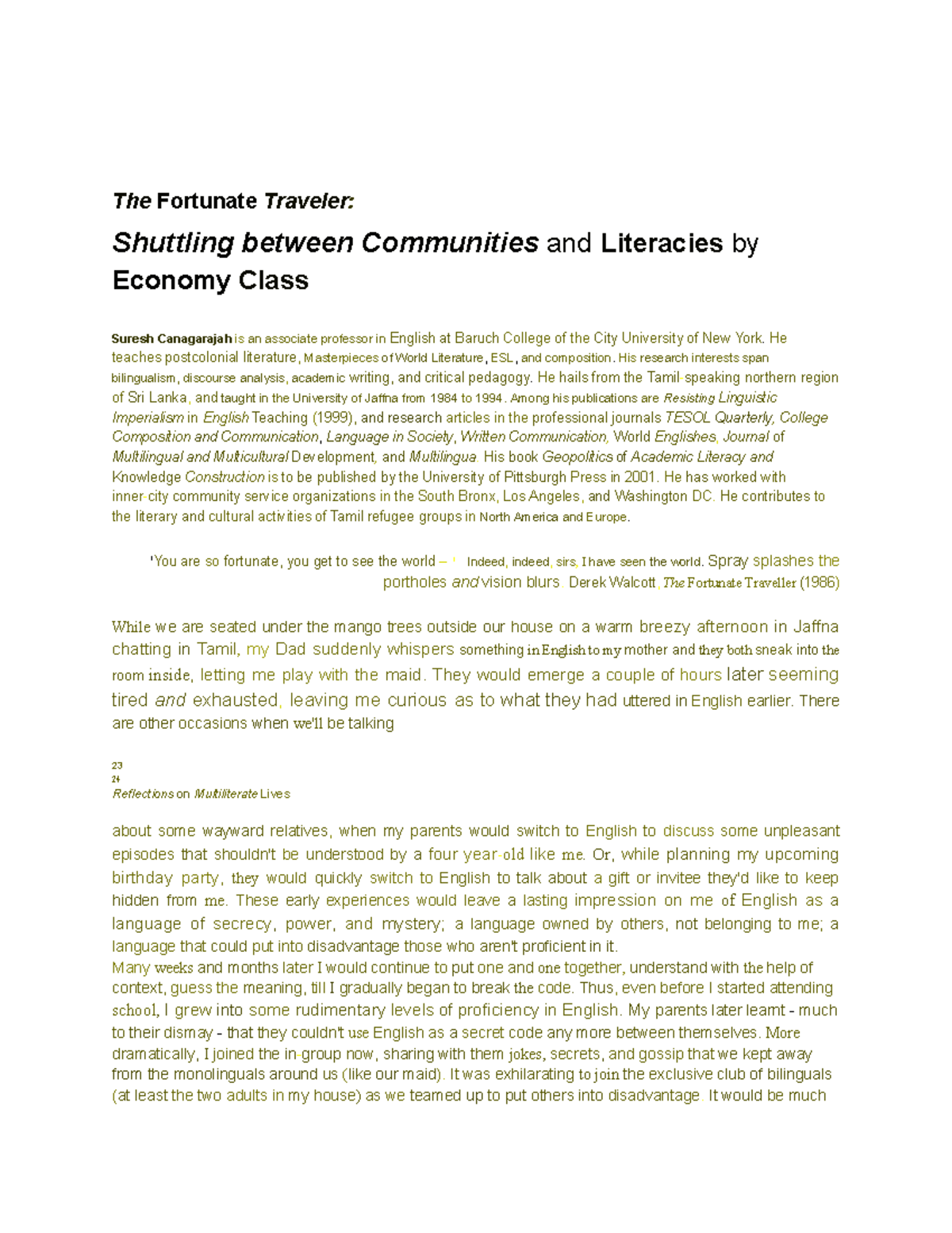 Reflections on Multiliterate Lives: Navigating Academic Discourse and ...