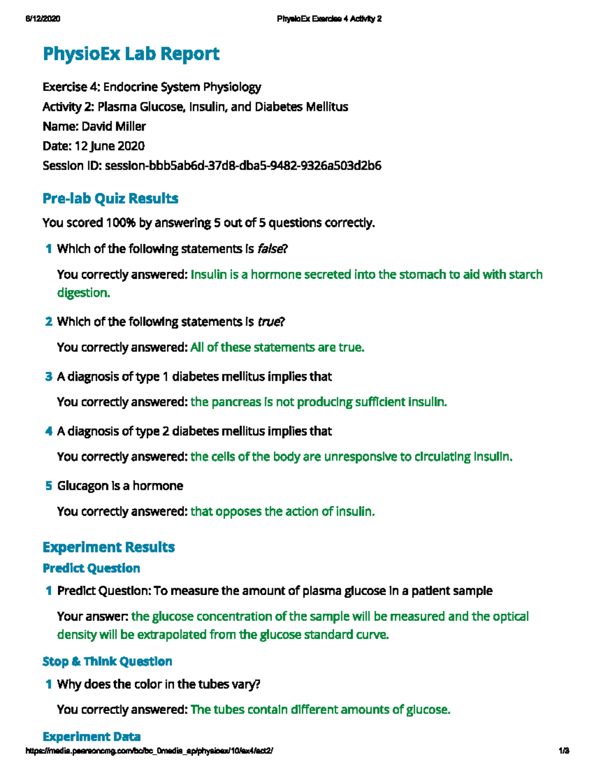Endocrine System Physiology Lab Report (PhysioEx 4, Activity 2) - Studocu