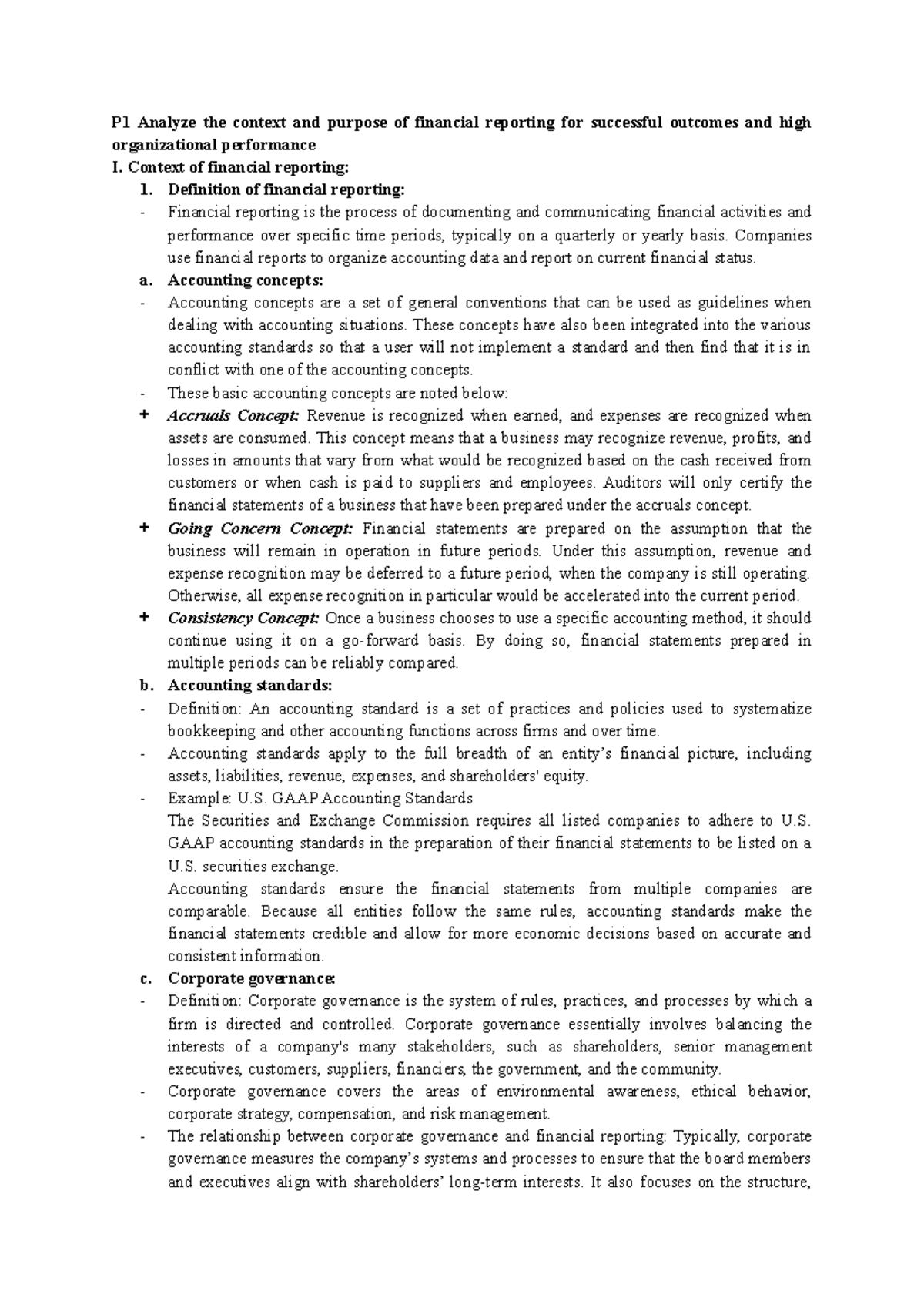 Financial Reporting A1 - P1 Analyze the context and purpose of ...