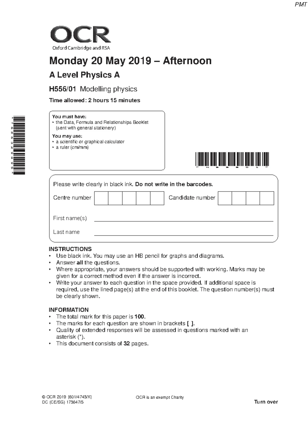 OCR A Level Physics A Paper 1: 2025 Predicted Exam Questions - Studocu