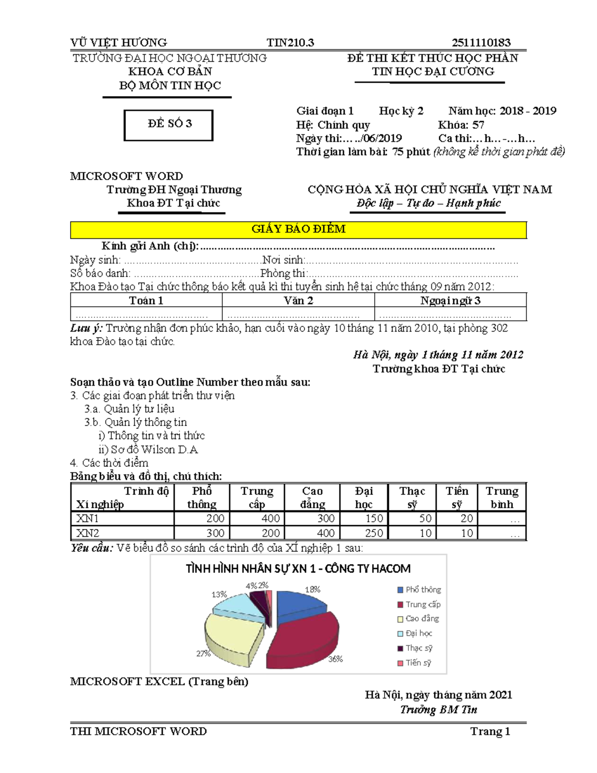 Đề Thi Kết Thúc Học Phần TIN210.3 - Tin Học Đại Cương - Studocu
