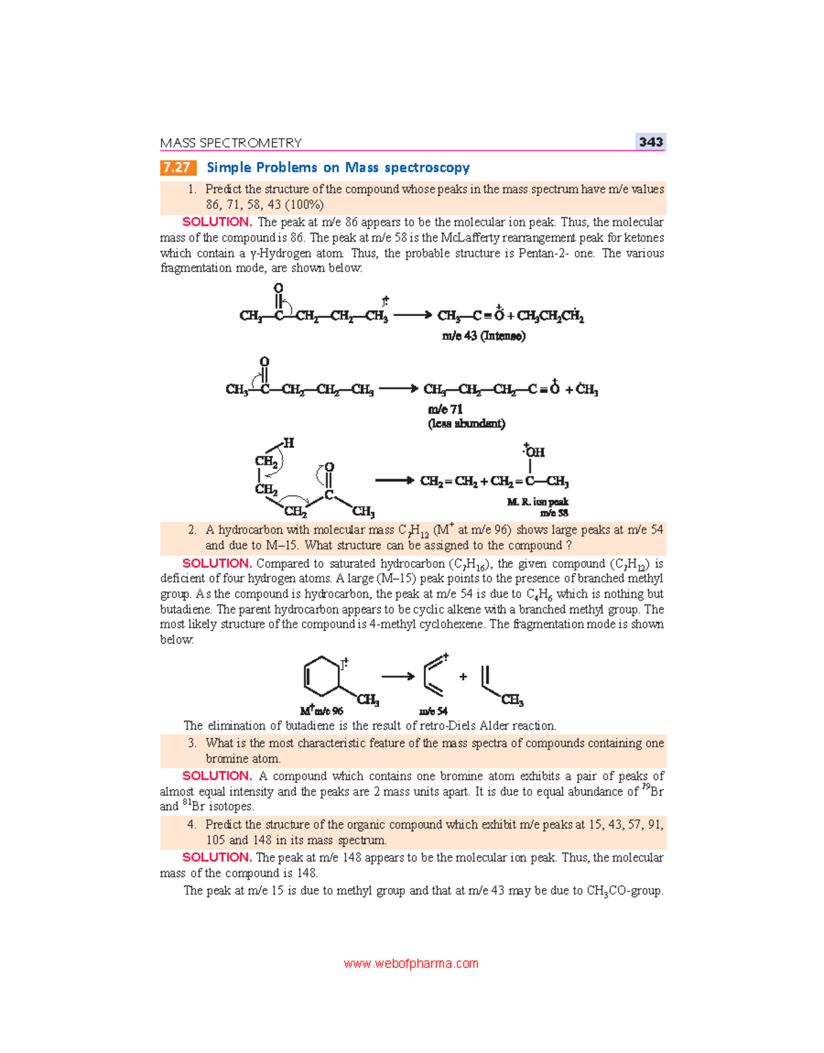343 MASS SPECTROMETRY: Simple Problems and Solutions on Mass ...