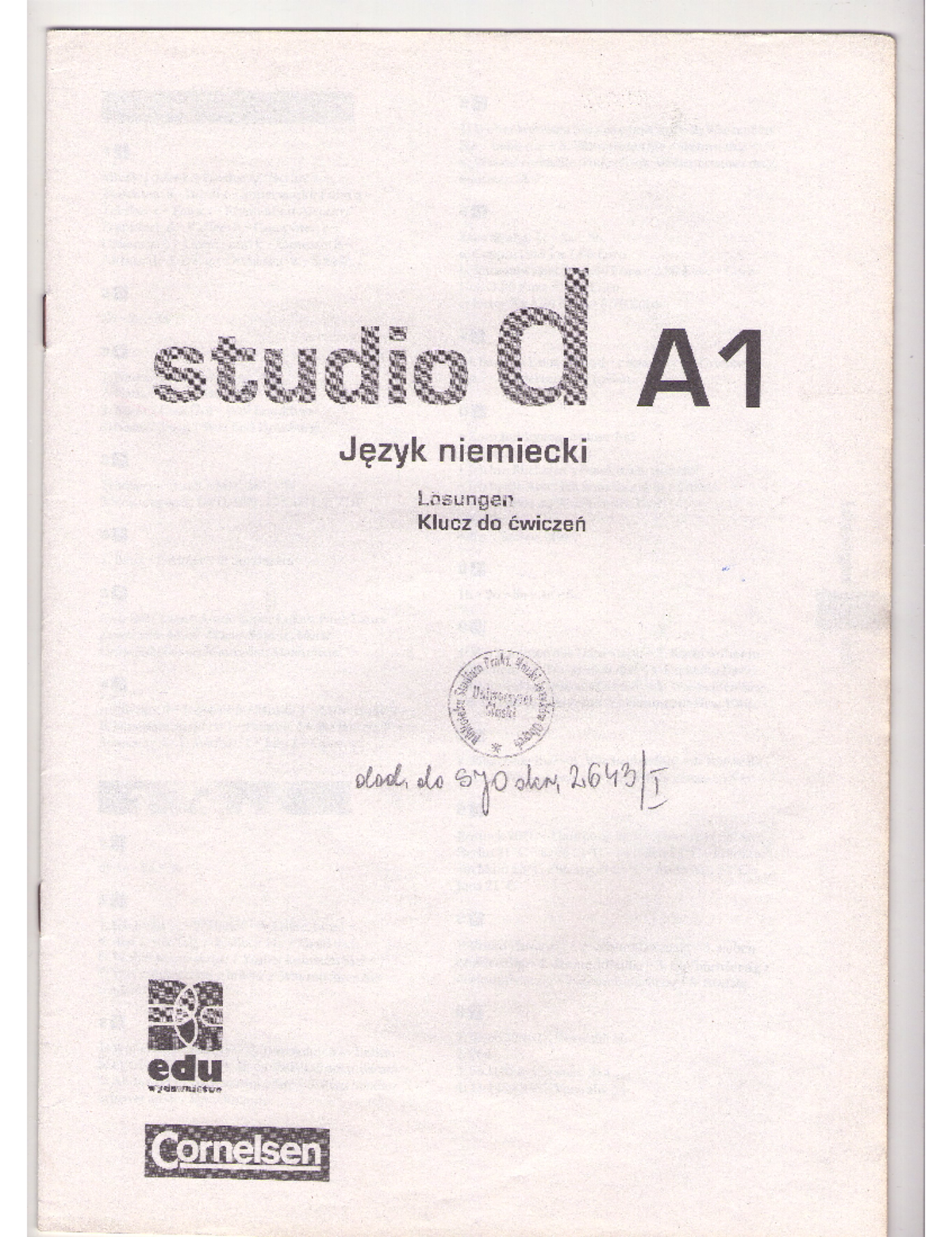 Studio D a1 klucz - odp - studio d A1 Jezyk niemiecki Lösungen Klucz do ...