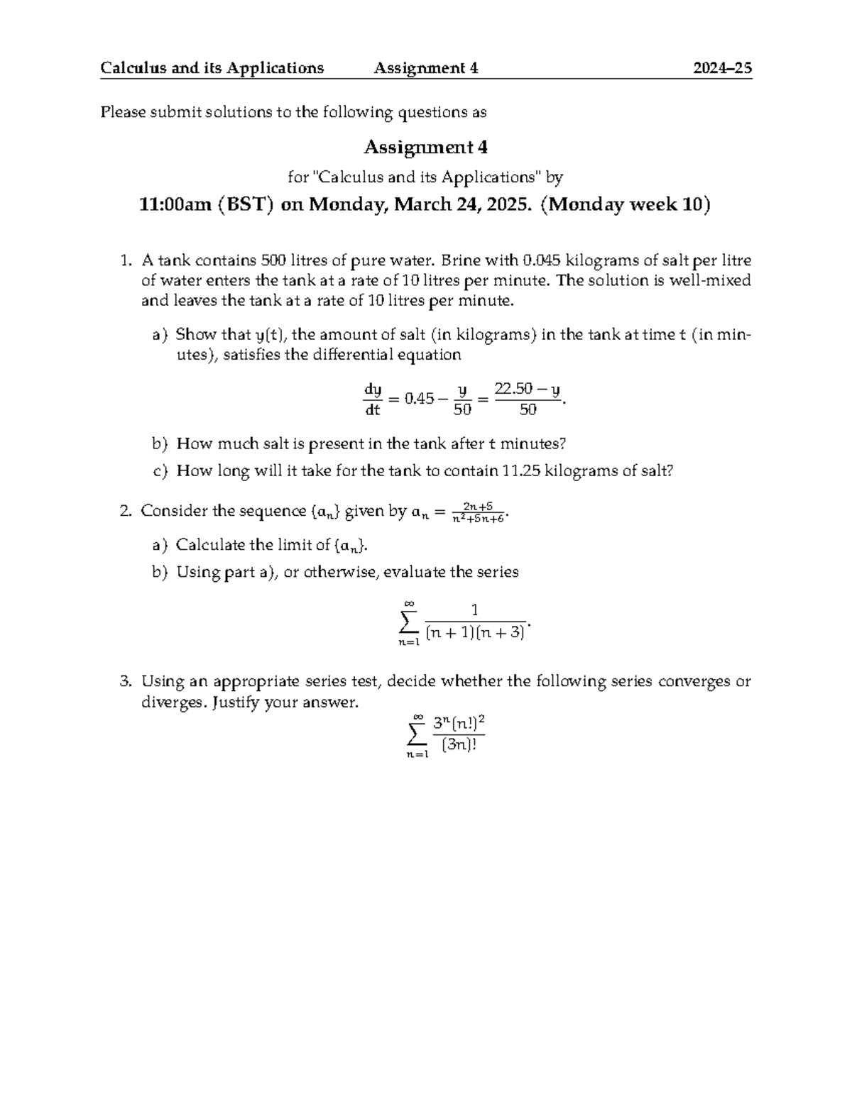 CAP 2024 25 Assignment 4 - Calculus and its Applications Assignment 4 ...