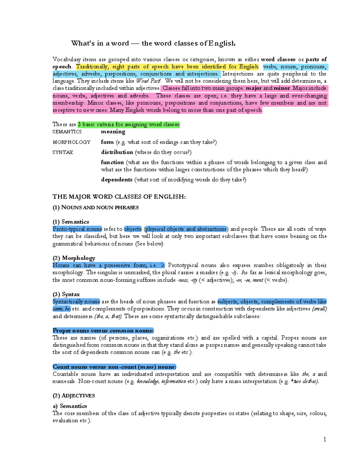 ENG-101 Word Classes & Morphology: Week 3 Handout Guide - Studocu