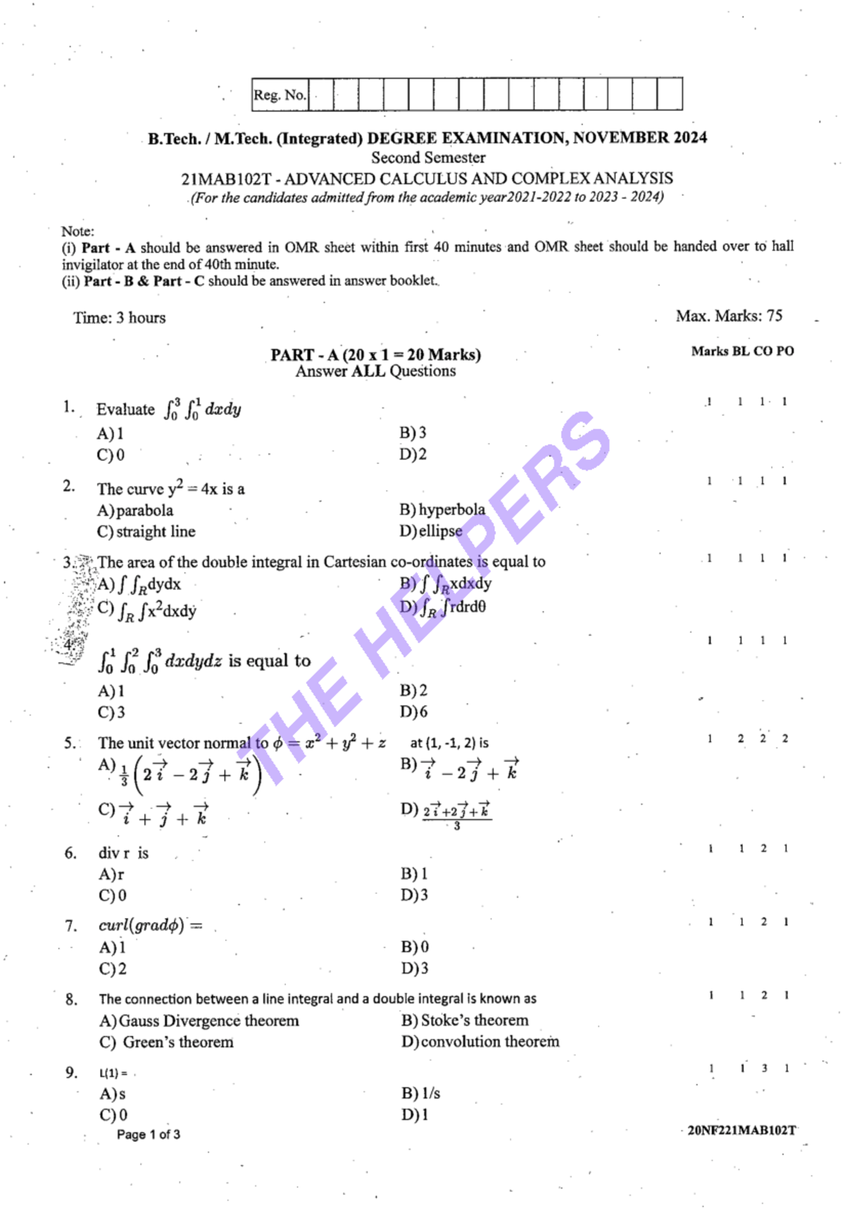 21MAB102T Advanced Calculus & Complex Analysis Exam Notes - Studocu