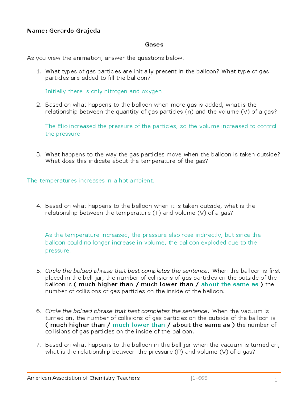 Gases Animation Activity Questions and Analysis (Chem 101) - Studocu
