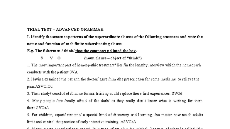 Sample Test 8 - Advanced Grammar I (TRIAL TEST) - Studocu