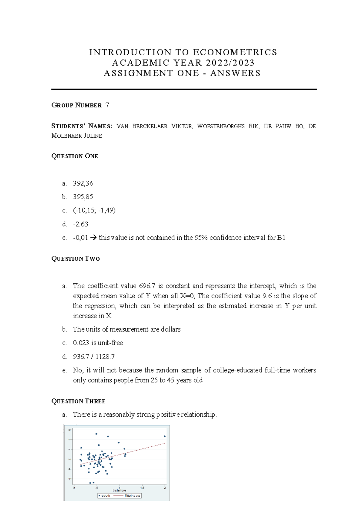 Assignment 1 for Econometrics Answer Sheet 1 - I N T R O D U C T I O N ...