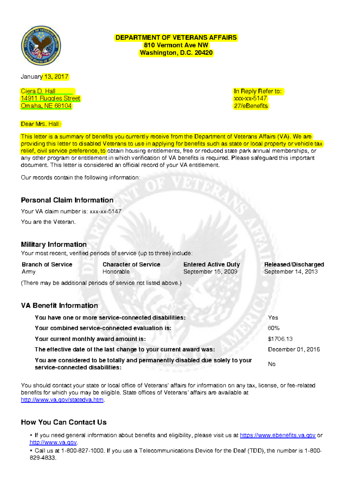 Benefit Summary Letter - Department of Veterans Affairs - Studocu