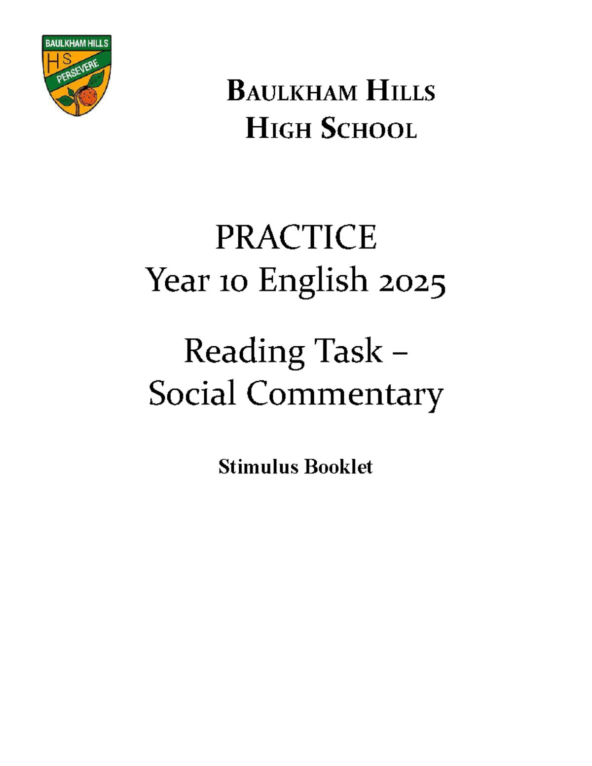 Practice 2025 Year 10 Reading Task - BAULKHAM HILLS HIGH SCHOOL ...