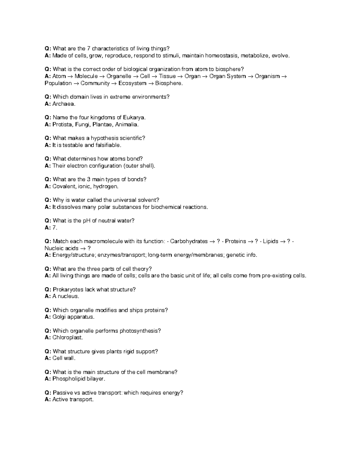 Biology 101: Exam 1 Prep Flashcards on Key Concepts - Studocu