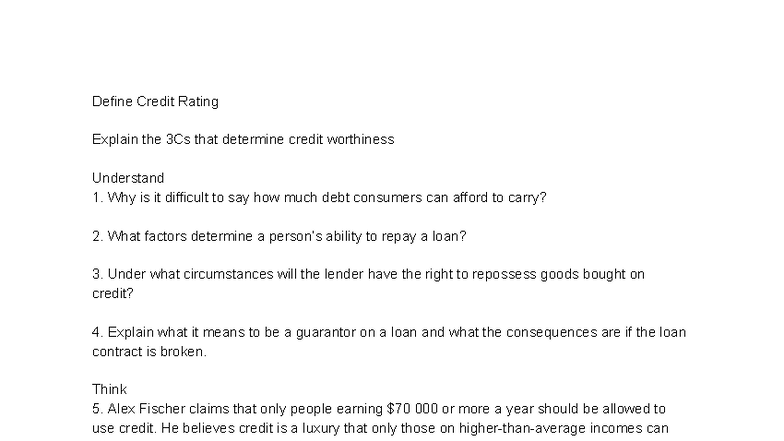 Define Credit Rating: Key Questions on Credit Worthiness and Guarantees ...
