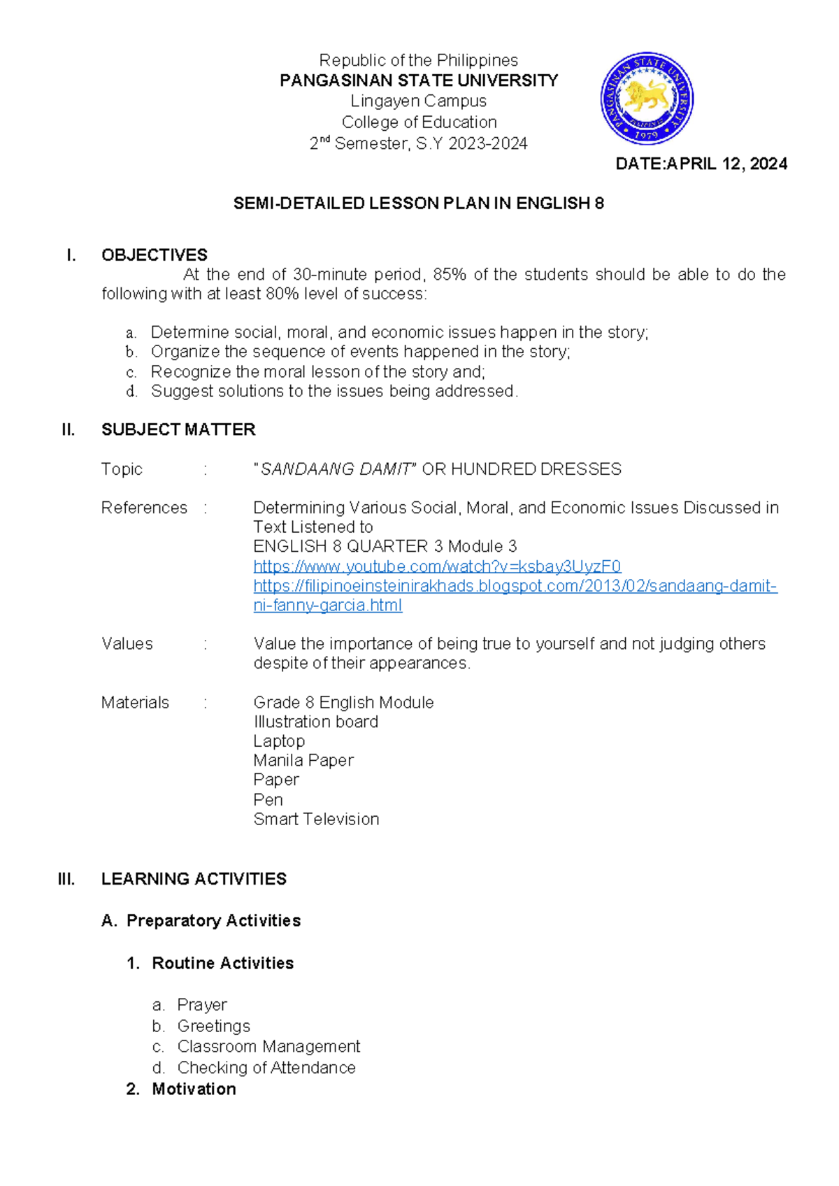SLDP ENG 8 Lesson Plan: Exploring Moral, Social, & Economic Issues ...