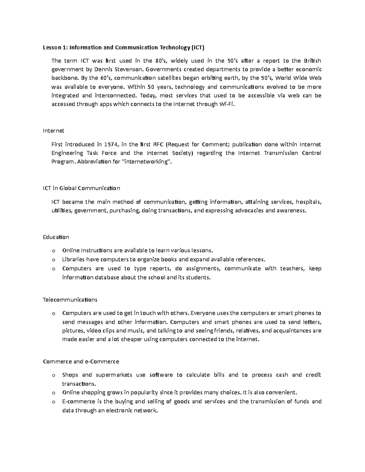 SHS STEM Empowerment Technology Lesson Notes on ICT & Productivity ...