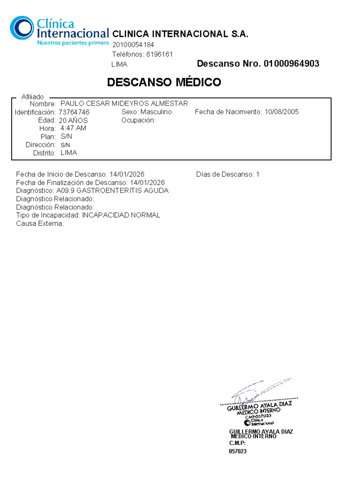 73764746 -descanso medico - CLINICA INTERNACIONAL S. 20100054184 ...