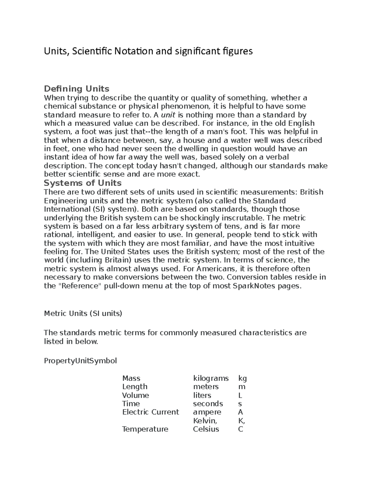 Chemistry Units 1 - Notes - Units, Scientific Notation and significant ...