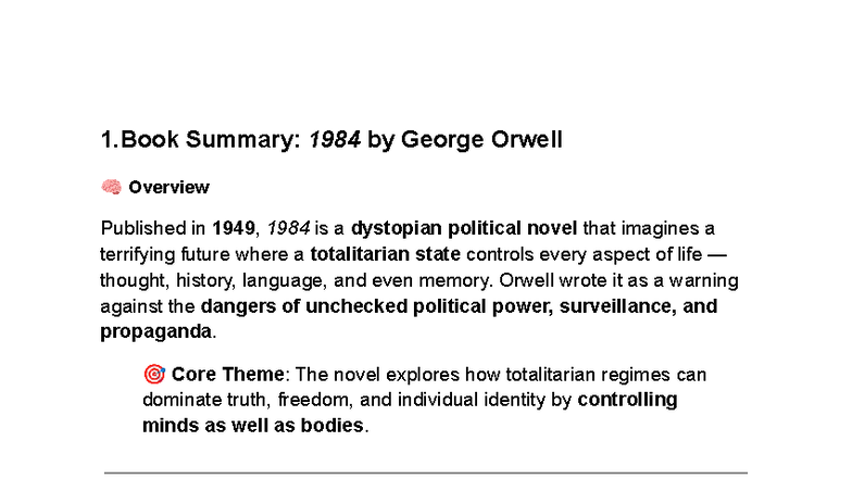 Top 40 Novels: CSS Final Exam Study Guide on 1984, Brave New World ...