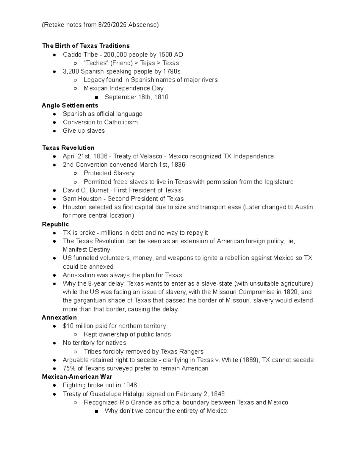 POLS-207 Lecture Notes: The Birth of Texas Traditions & History - Studocu