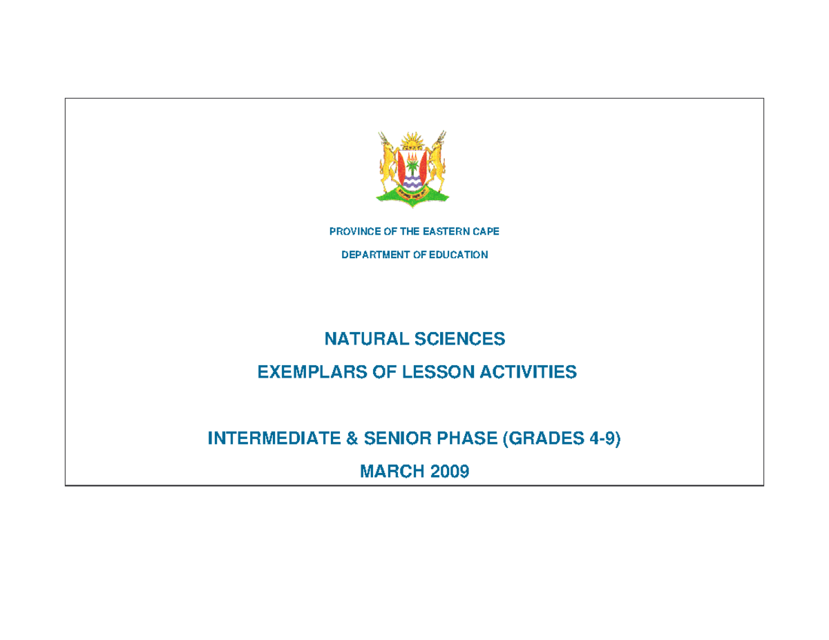 Natural Sciences Lesson Activities Exemplars for Grades 4-9 ...