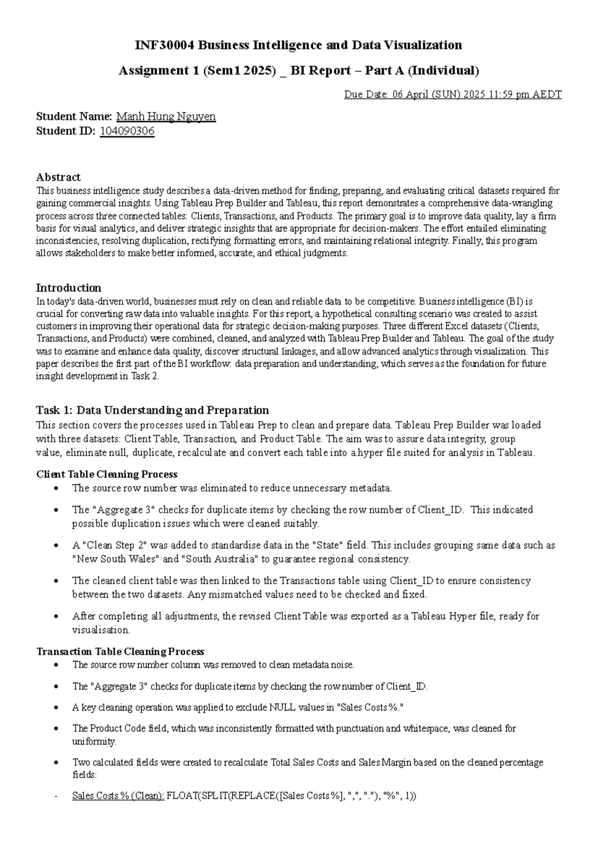Business Intelligence & Data Visualization Assignment 1 (Sem1 2025) - BI Report - Studocu