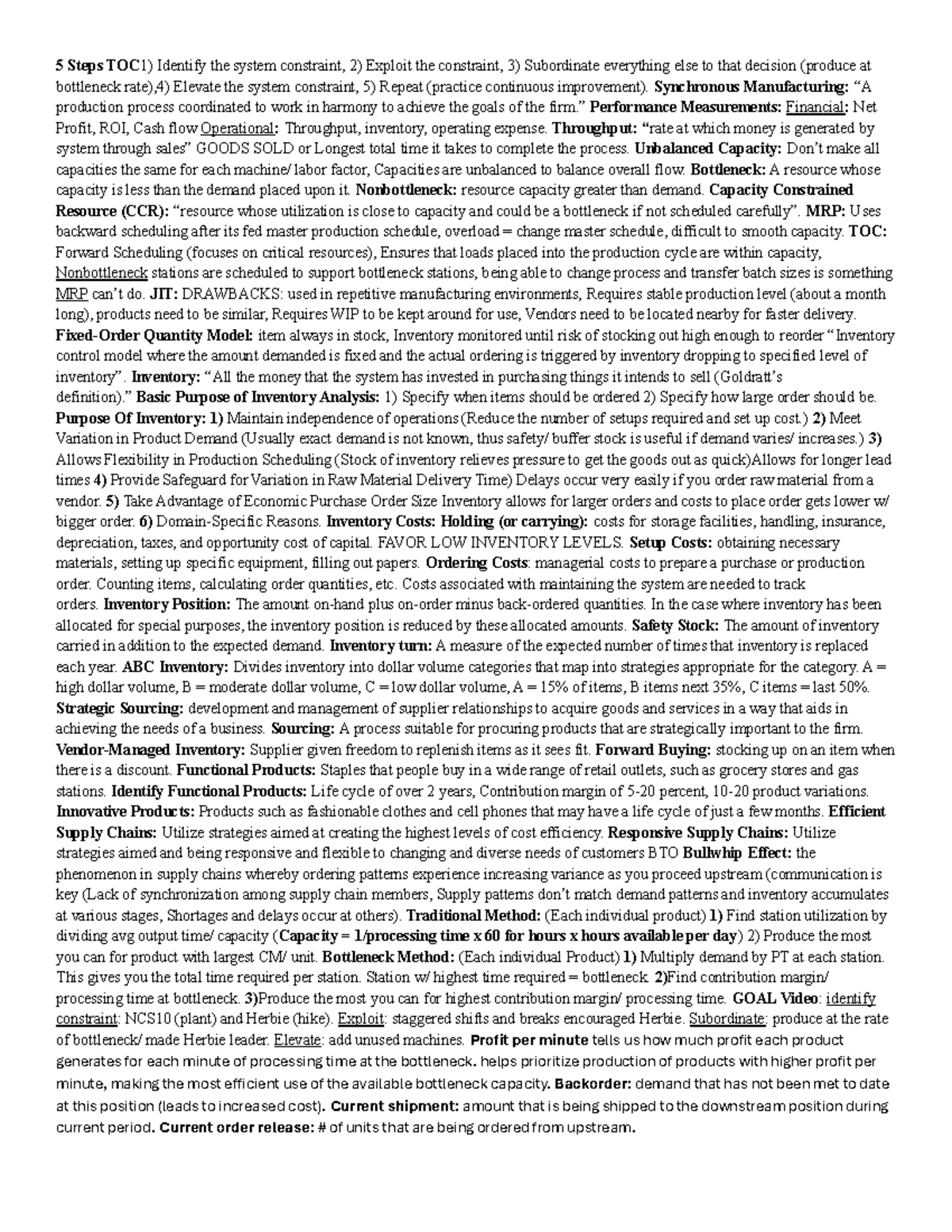 Cheat sheet for exam 2: understanding TOC and inventory management ...