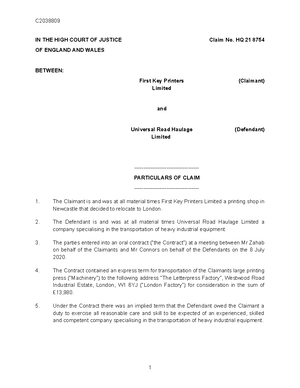 Draft skeleton - Claimant - Claim No. BA23 04806 IN THE COUNTY COURT AT ...