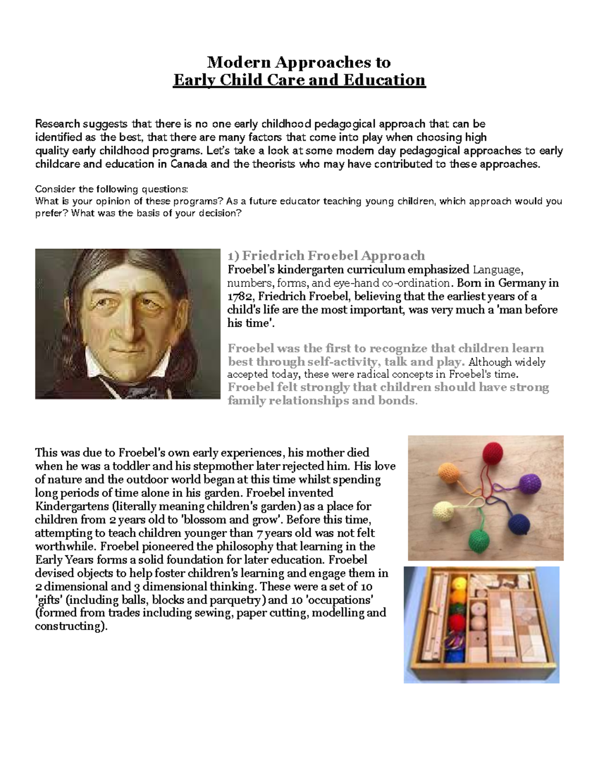 Modern Approaches & Theorists in Early Child Care & Education - Studocu