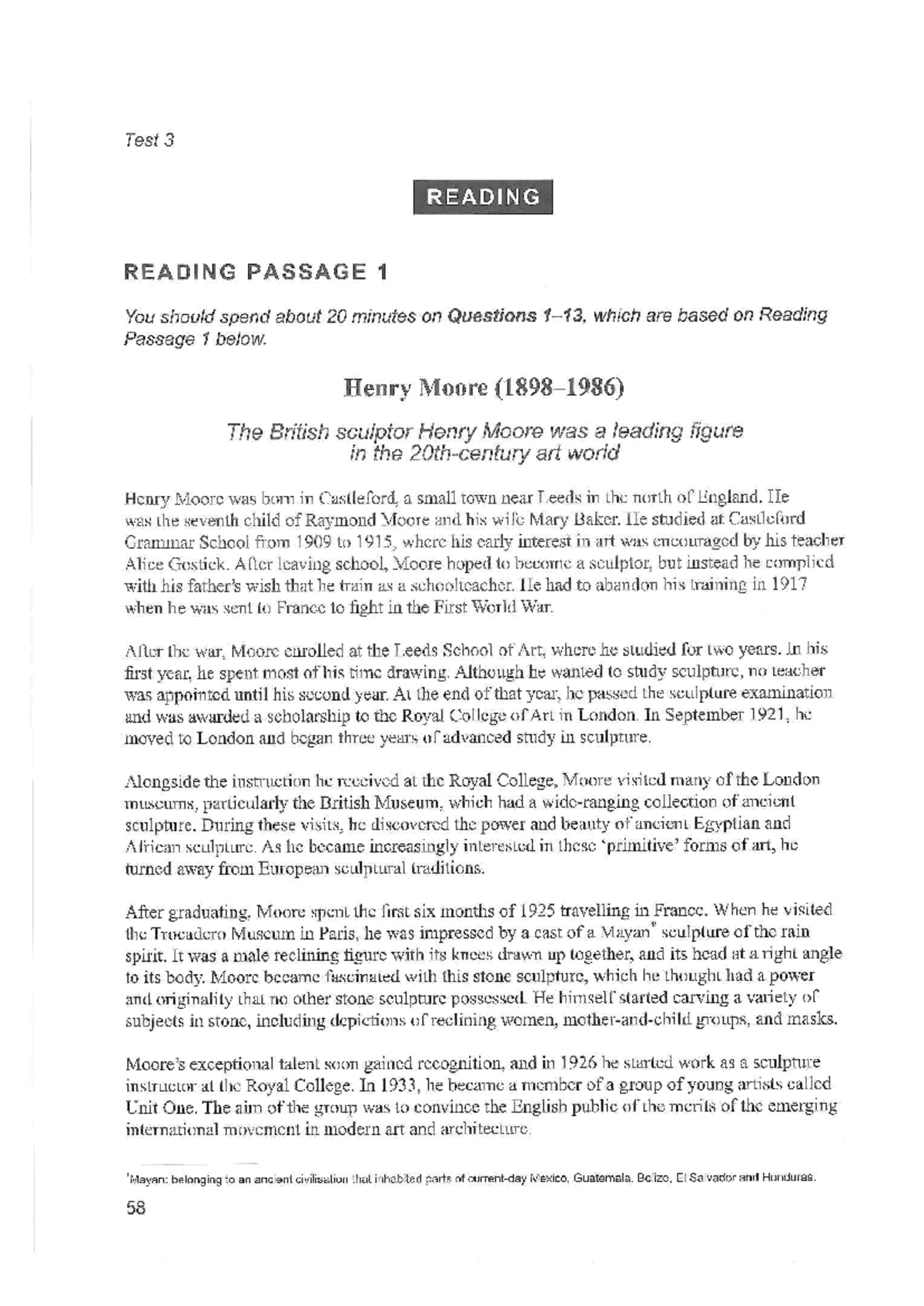 C15T2P1 IELTS Test 3 Reading Passage: Henry Moore's Art Journey - Studocu
