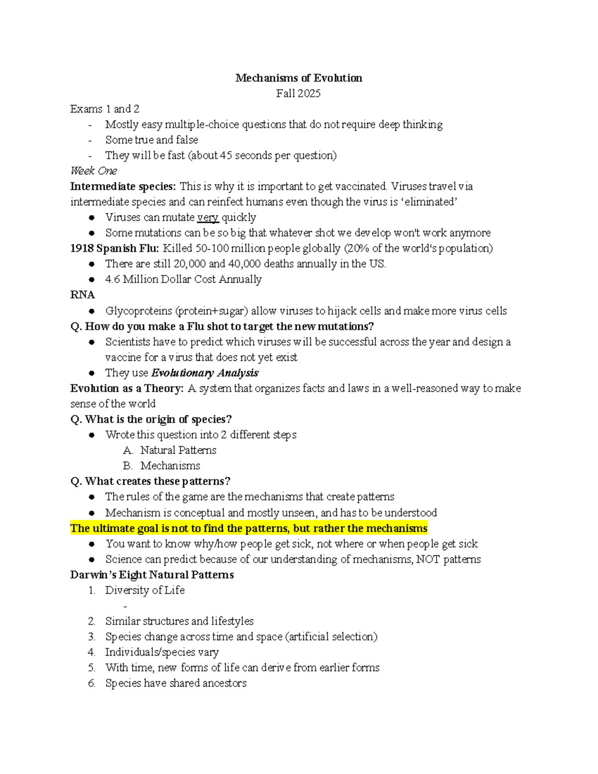 Mechanisms of Evolution: Fall 2025 Exam Review and Key Concepts - Studocu