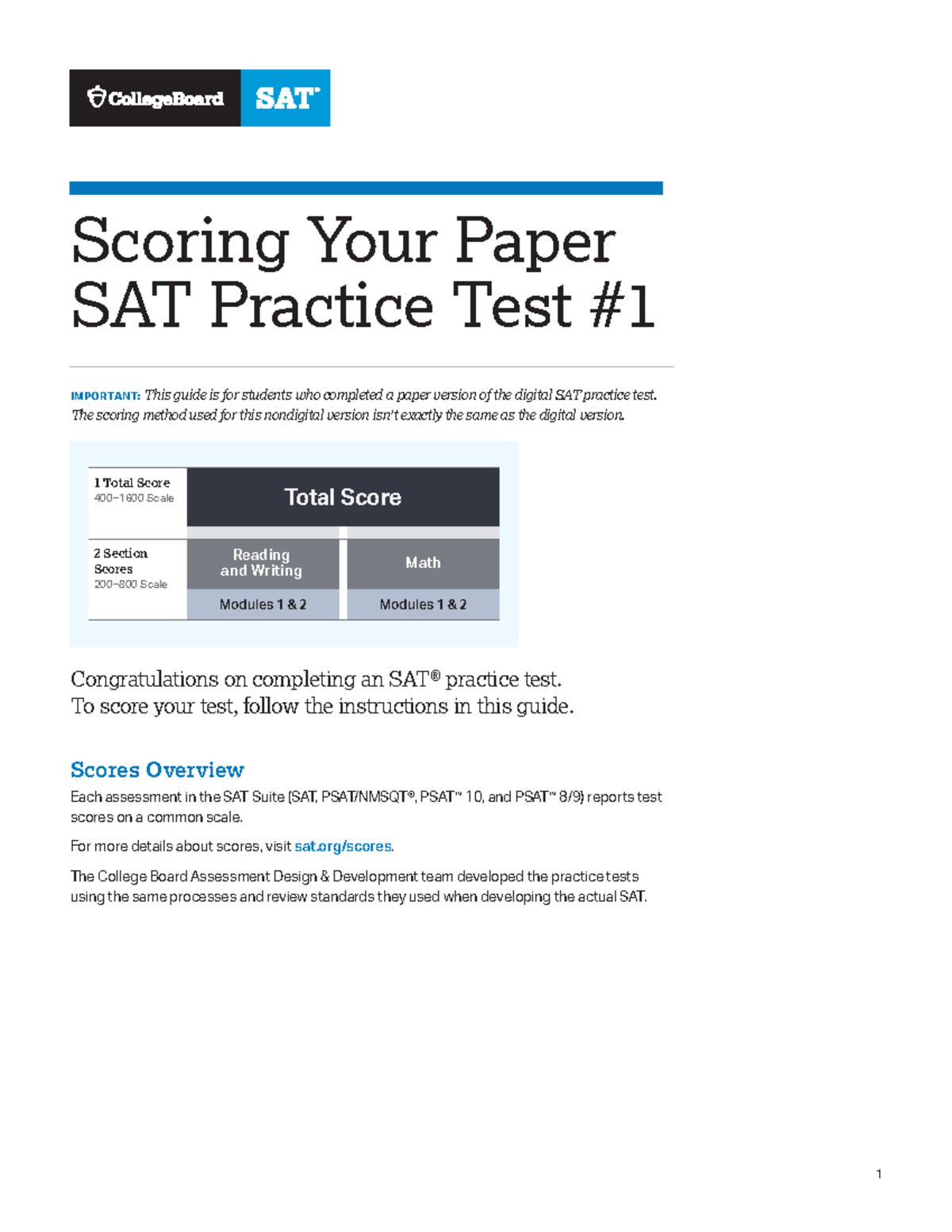Scoring sat practice test 1 digital - Scoring Your Paper SAT Practice ...