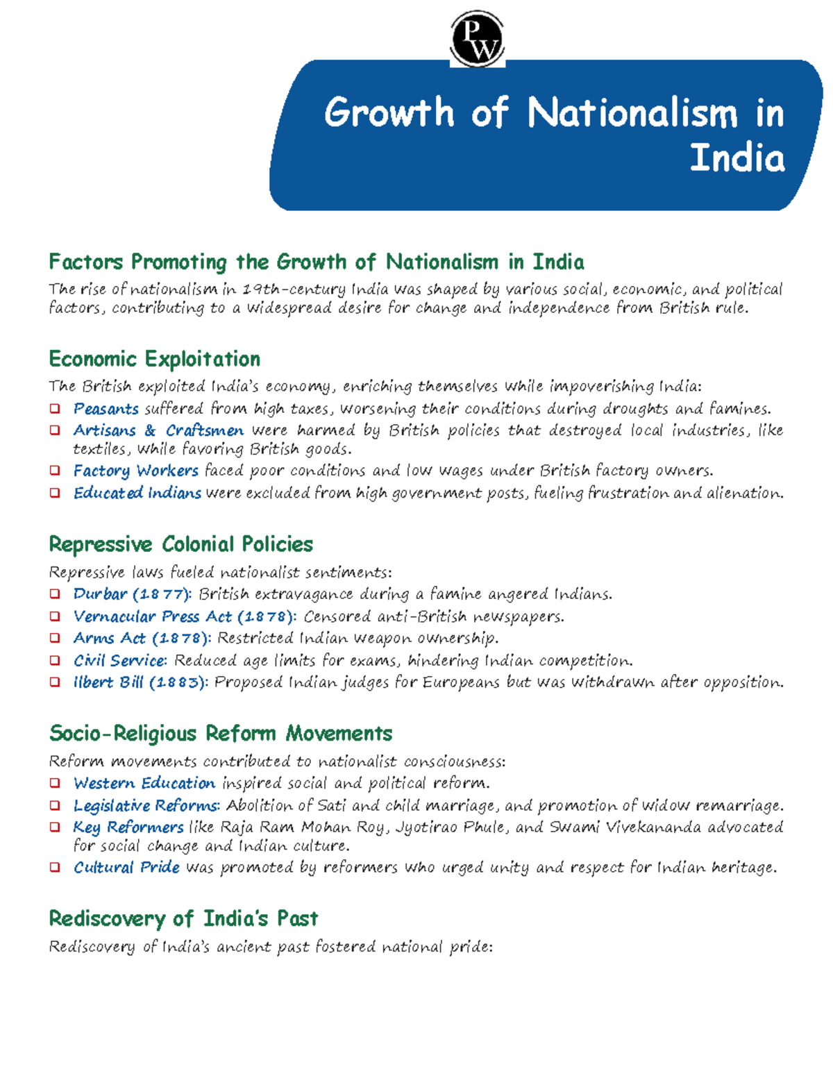 History - Growth of Nationalism in India: Handwritten Notes & CYQs 2026 ...