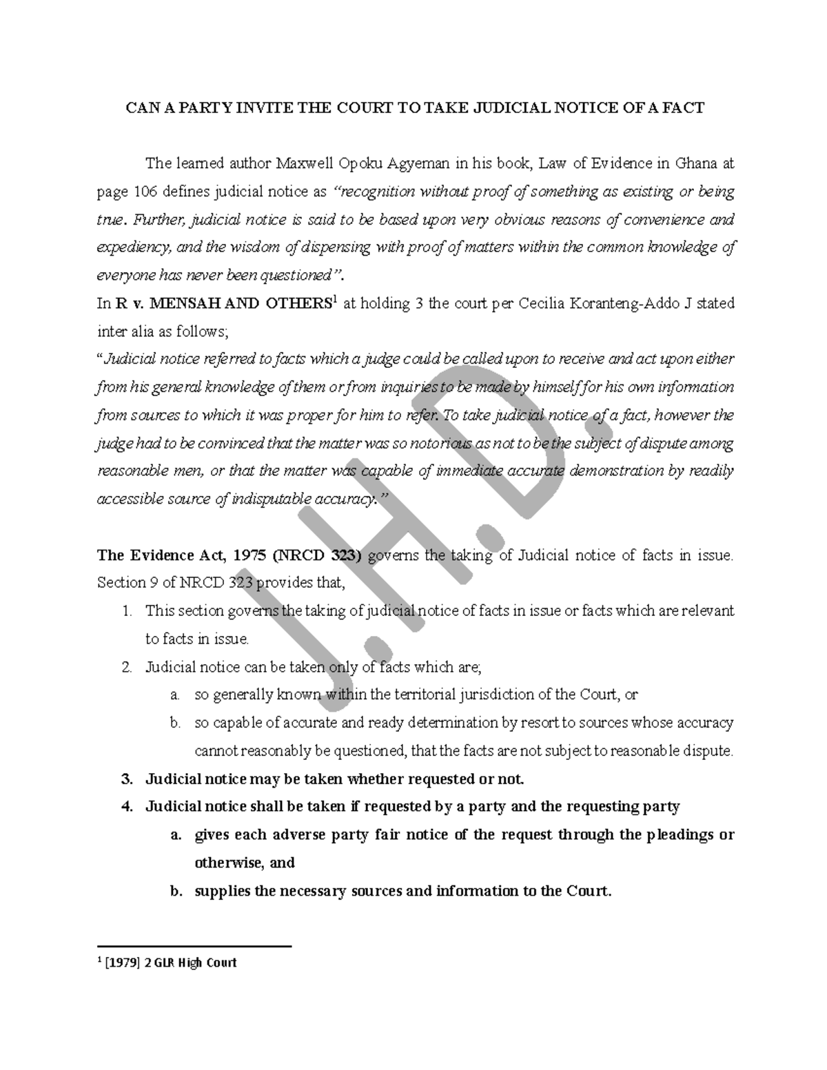 Judicial Notice of Facts: Legal Principles & Conditions (Law 201) - Studocu
