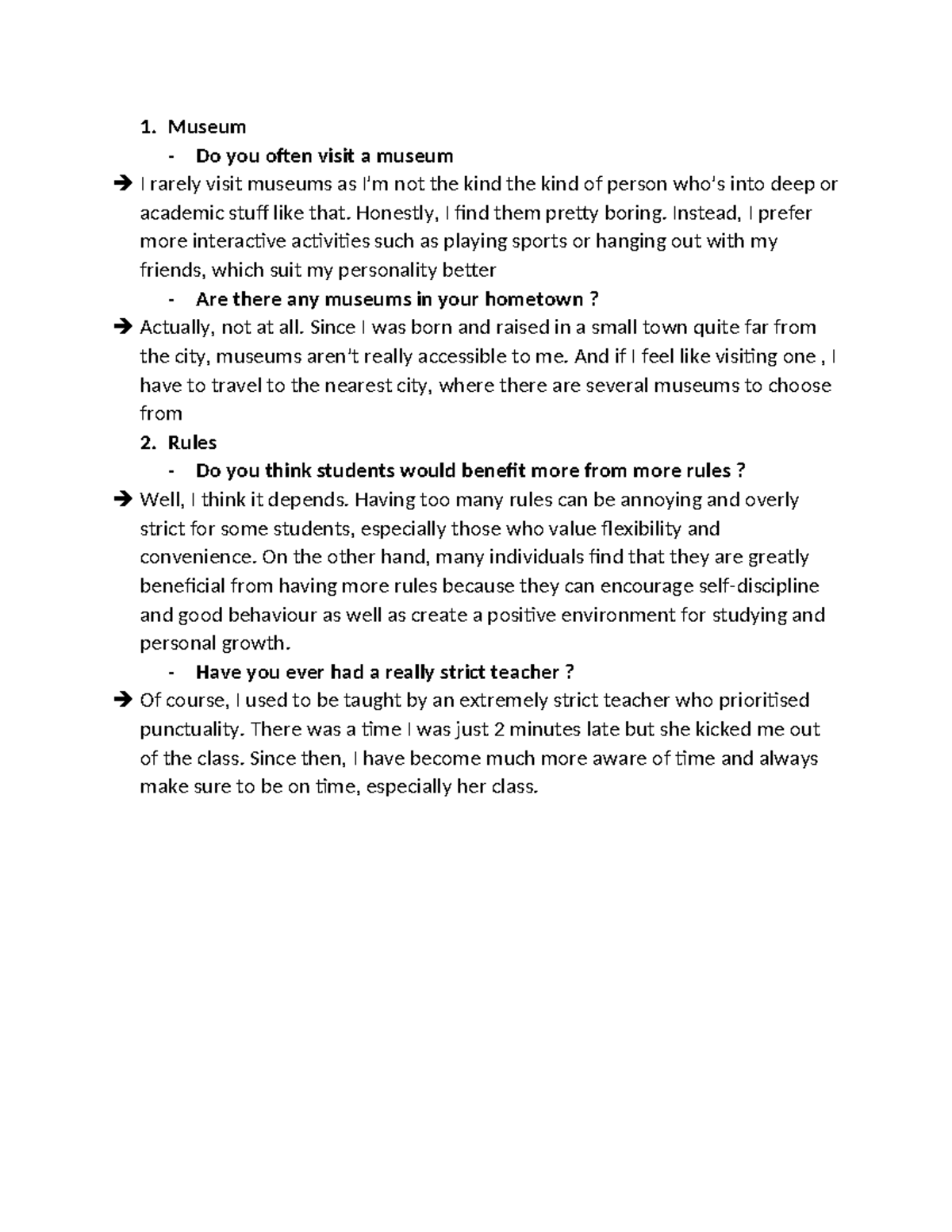 Speaking 17: Museum Visits and Rules in Education - Studocu