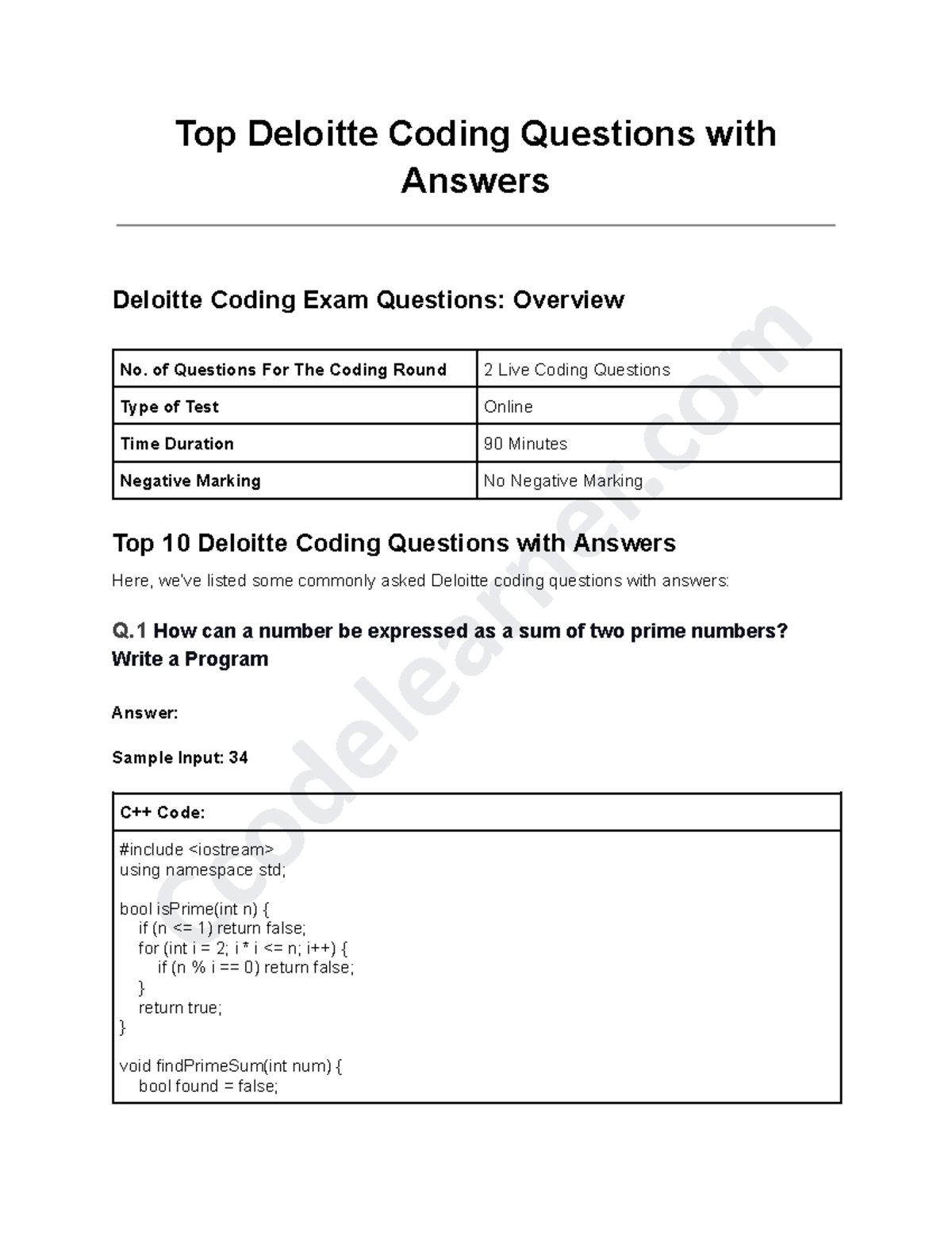 Top Deloitte Coding Questions with Answers - Assessment Guide - Studocu