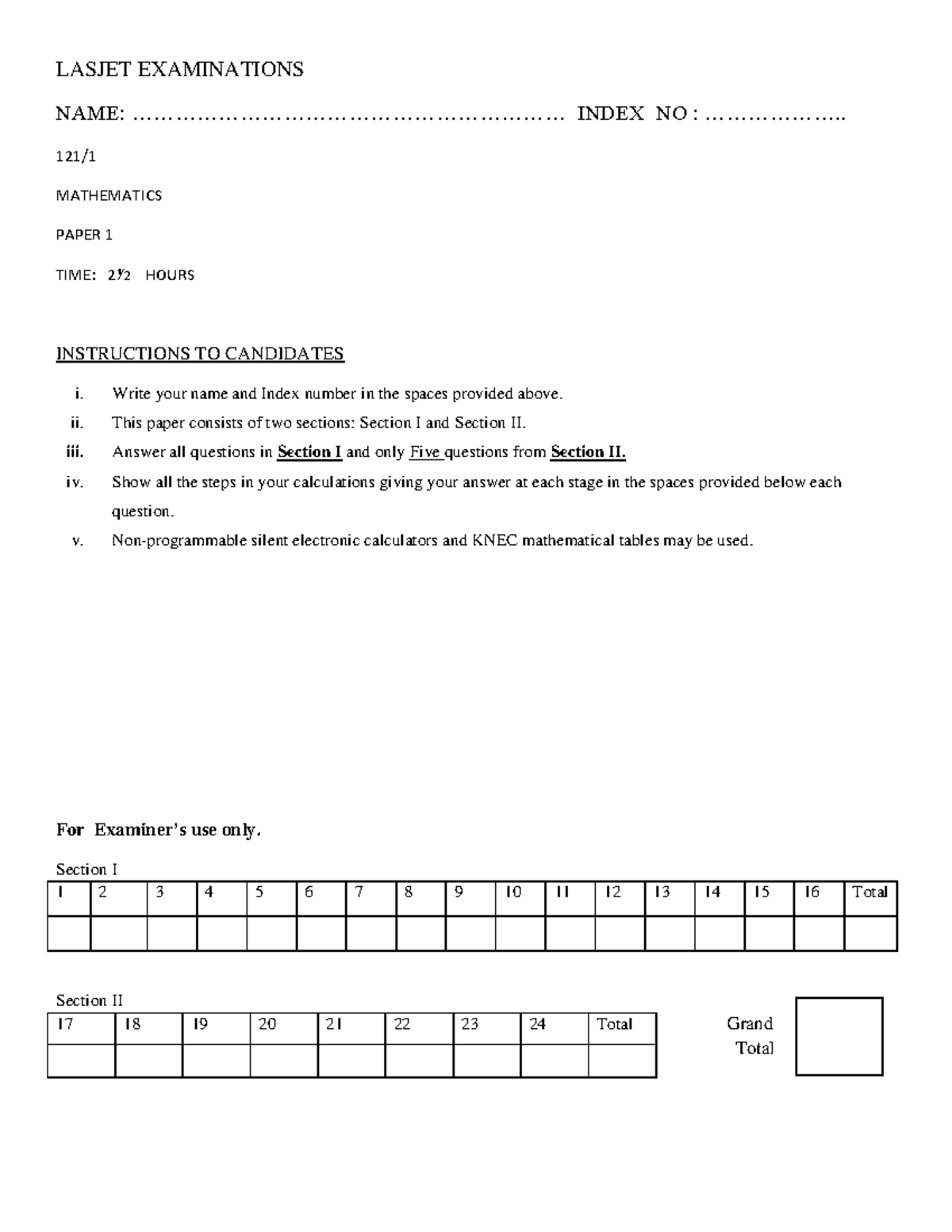 F4 MAT PP1 Mathematics Paper 1 Exam Instructions and Questions - Studocu