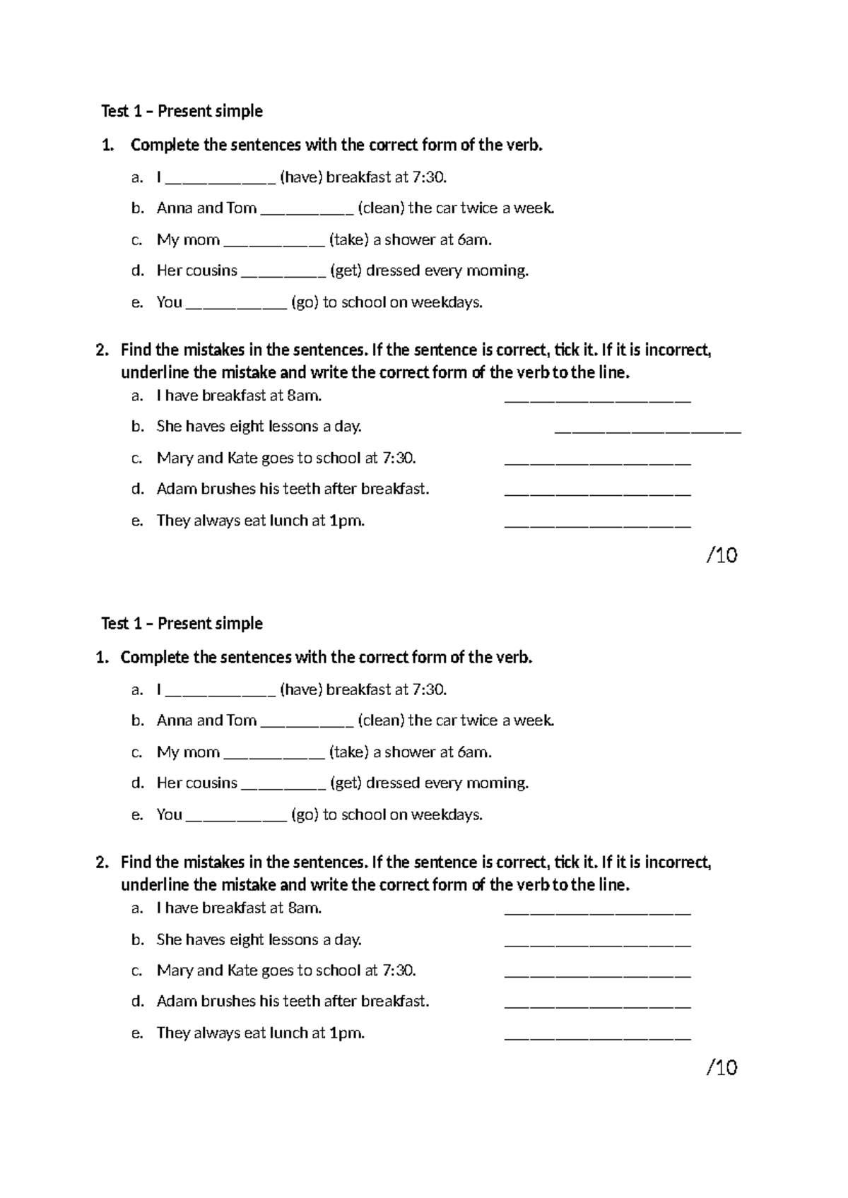 Test 1: Present Simple Verb Forms and Corrections - Studocu