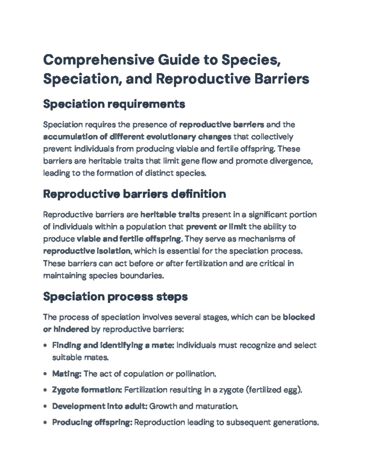 Comprehensive Overview of Speciation & Reproductive Barriers (BIO 101 ...