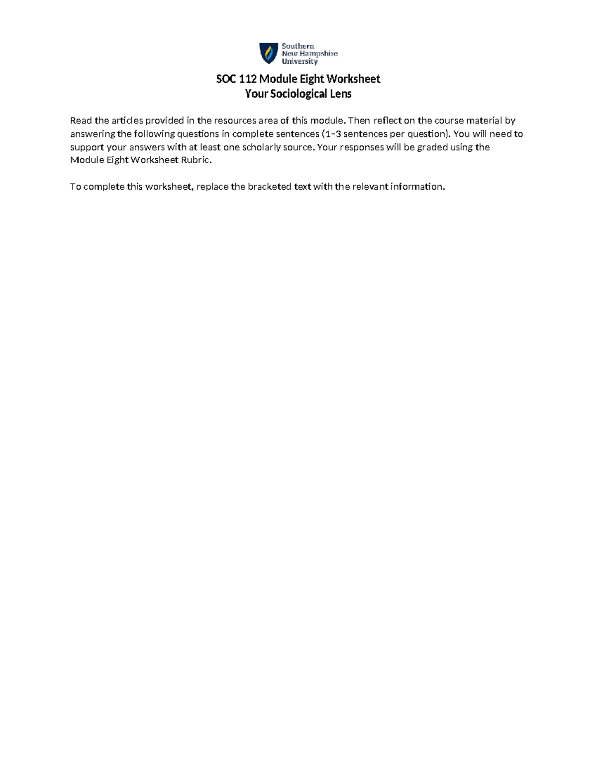 SOC 112 Module 08 Worksheet: Applying Sociological Perspectives - Studocu