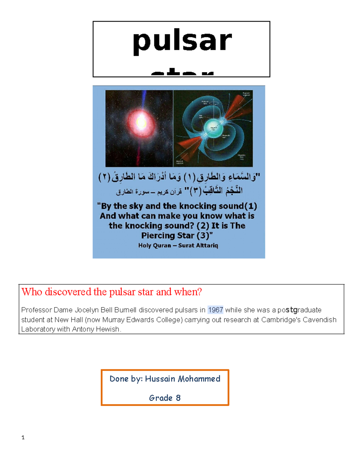 Pulsar Stars: Discovery, Formation, and Characteristics - Studocu