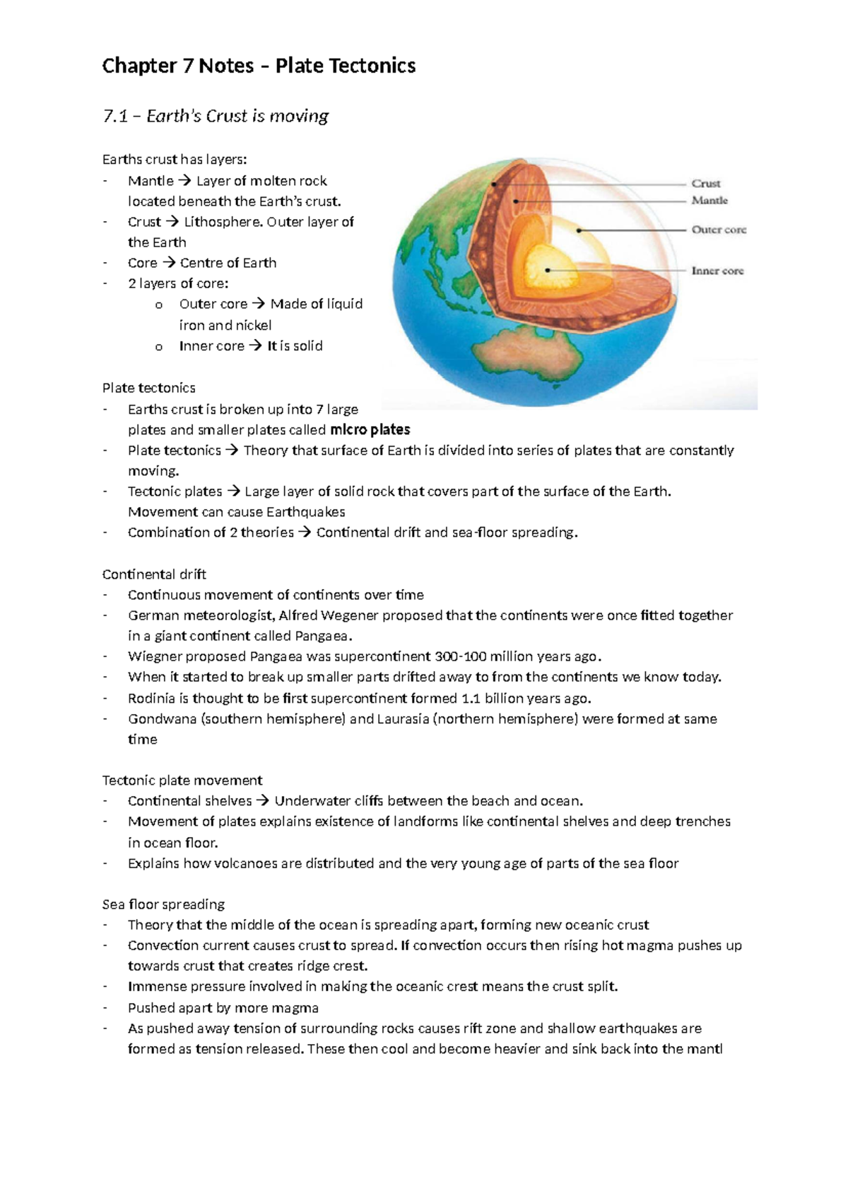 Chapter 7 Notes: Plate Tectonics and Earth's Crust Dynamics - Studocu