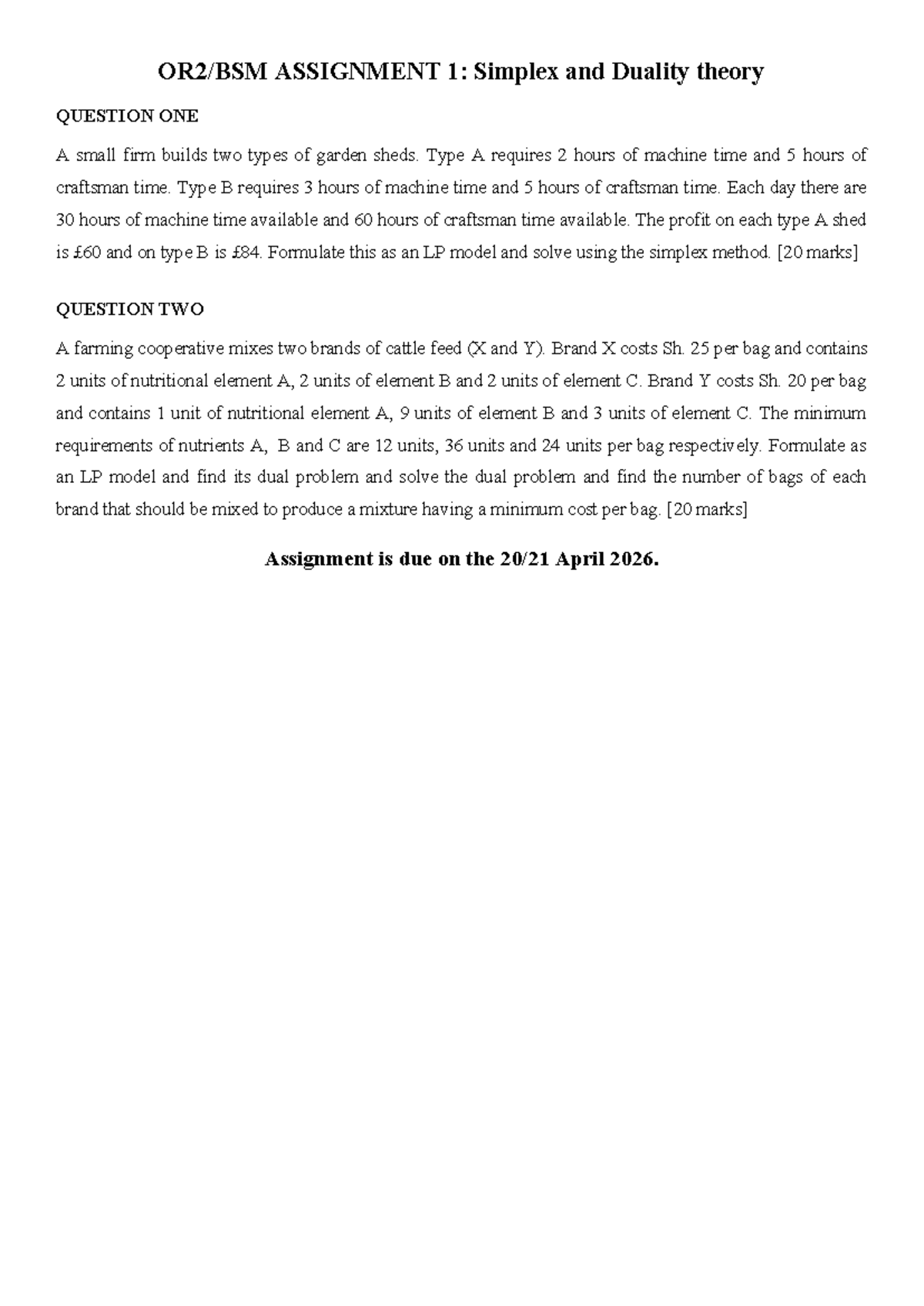 BSM 1775741362230: LP Models on Simplex & Duality Theory Assignment ...