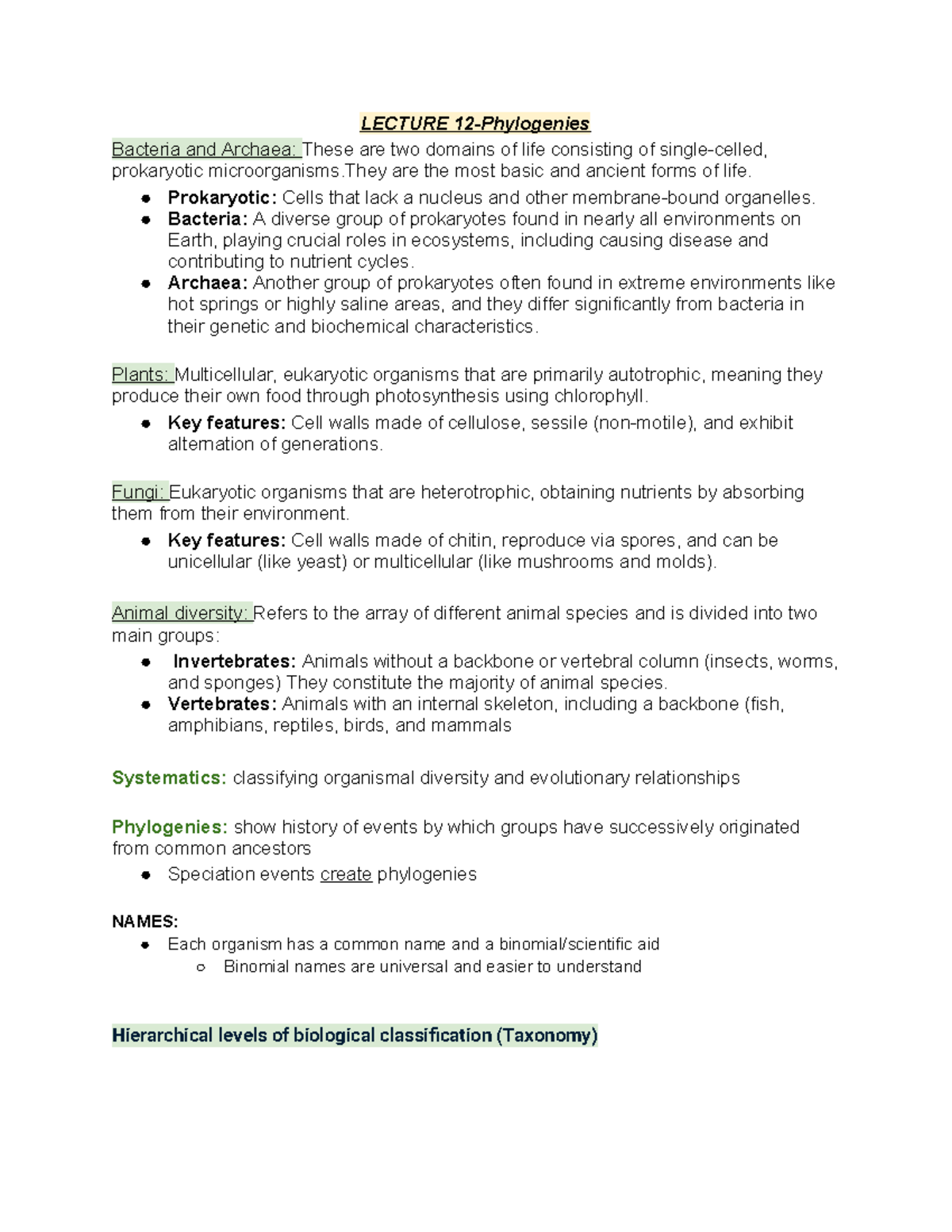 Lecture Notes on Bacteria, Archaea, and Eukaryotic Diversity (BIO 101 ...