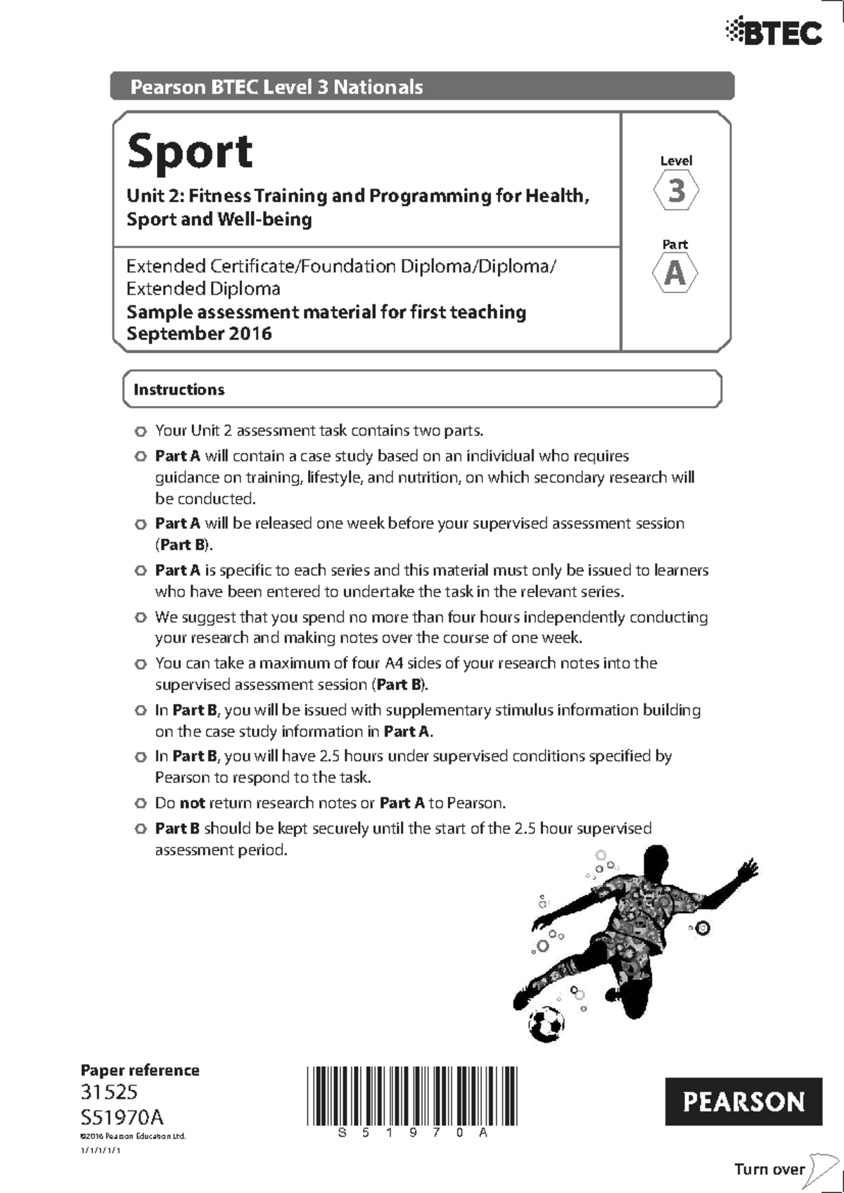 BTEC Level 3 Sport Unit 2: Sample Assessment Material Part A - Studocu